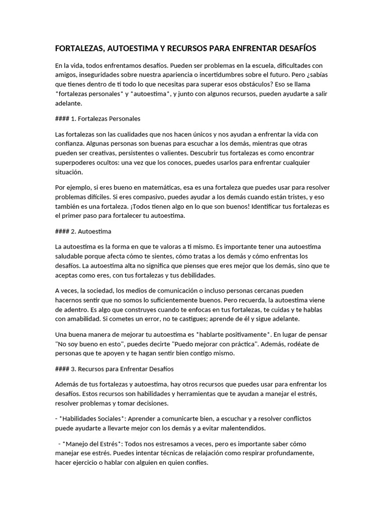Sesion 2b. Explicación Fortalezas y Autoestima | PDF | Autoestima | Estrés (biología)