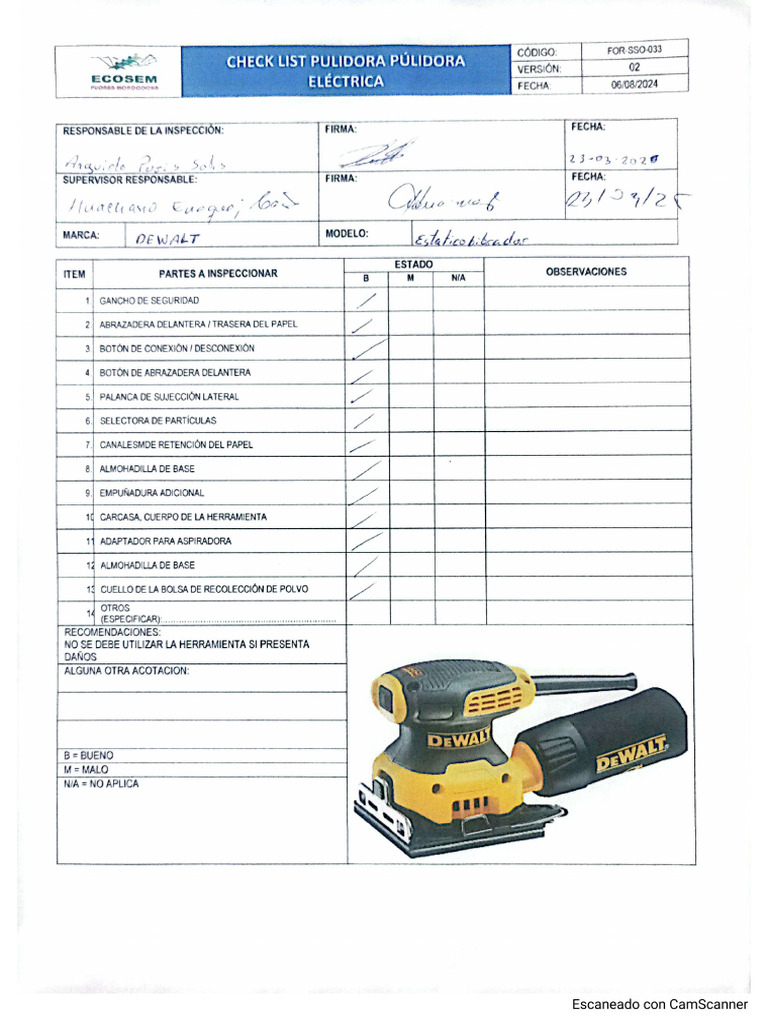 Check List de Pulidora | PDF