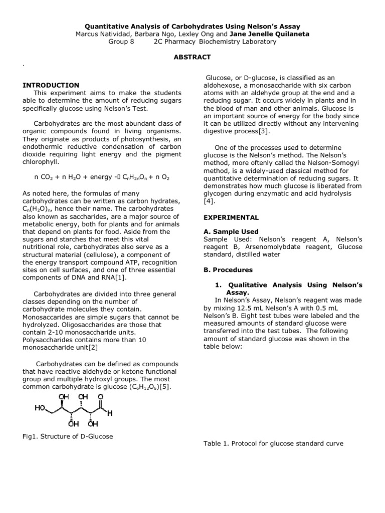Nelson-Somogyi Method for Carbohydrate Analysis | PDF | Carbohydrates ...