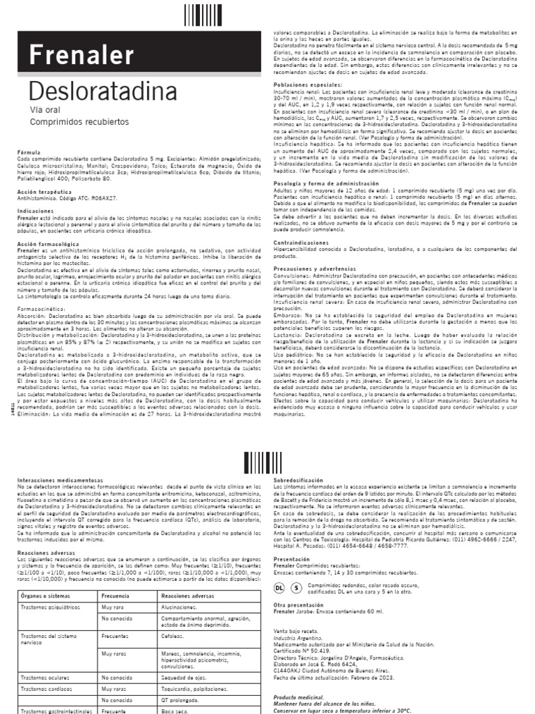 Frenaler: Desloratadina | PDF | Química medicinal | Tratamientos médicos