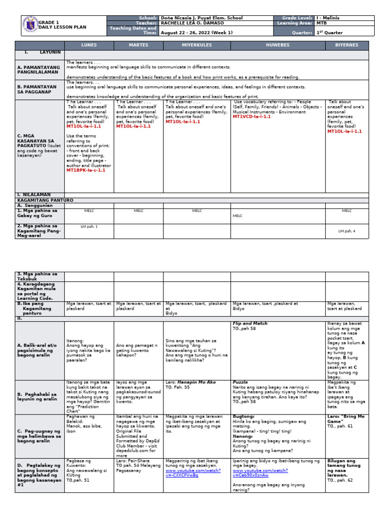 DLL_MTB-1_Q1_W1 | PDF