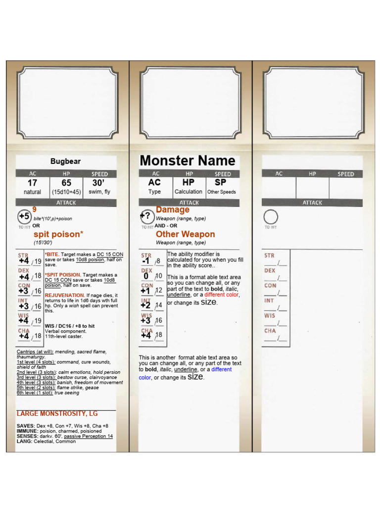 Monster Fillable Cards | PDF