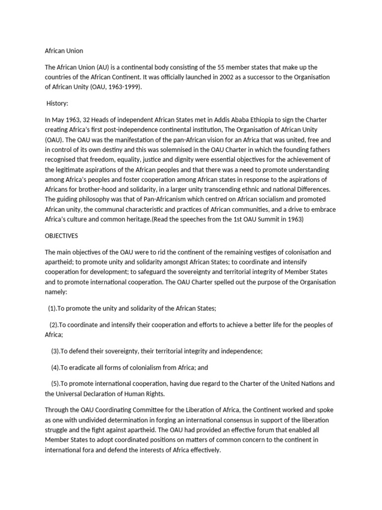 Objectives of the African Union | PDF | African Union | Pan Africanism
