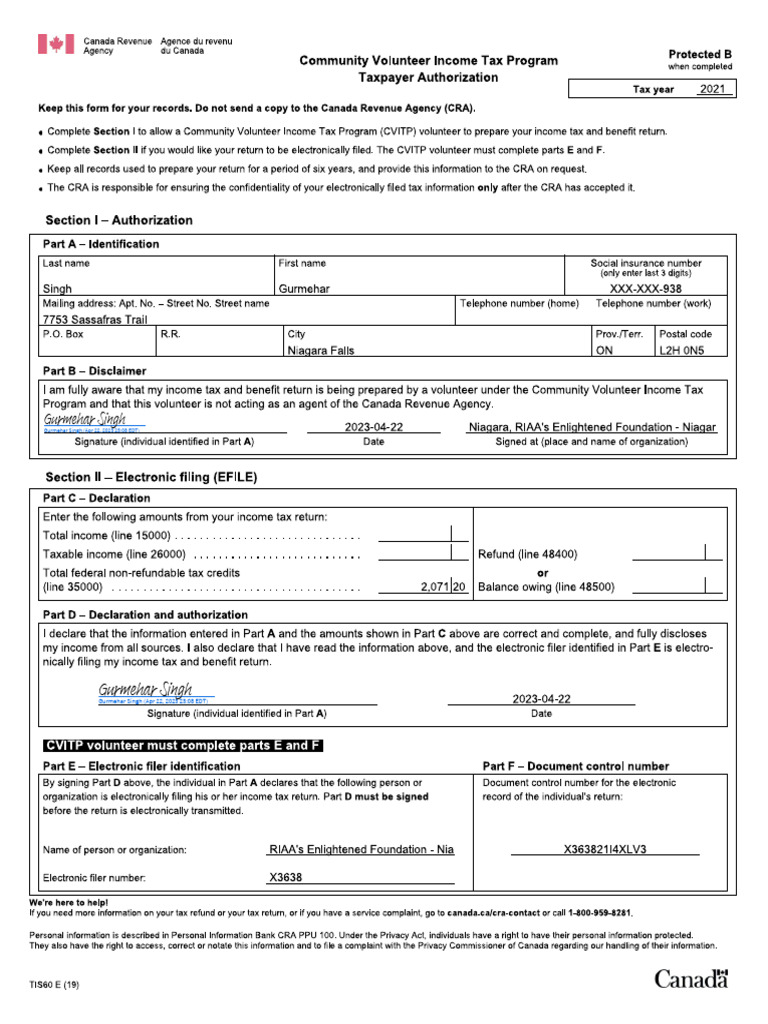 TIS60 Form 2021 - Gurmehar Singh For Tax Filling - Encrypted | PDF ...