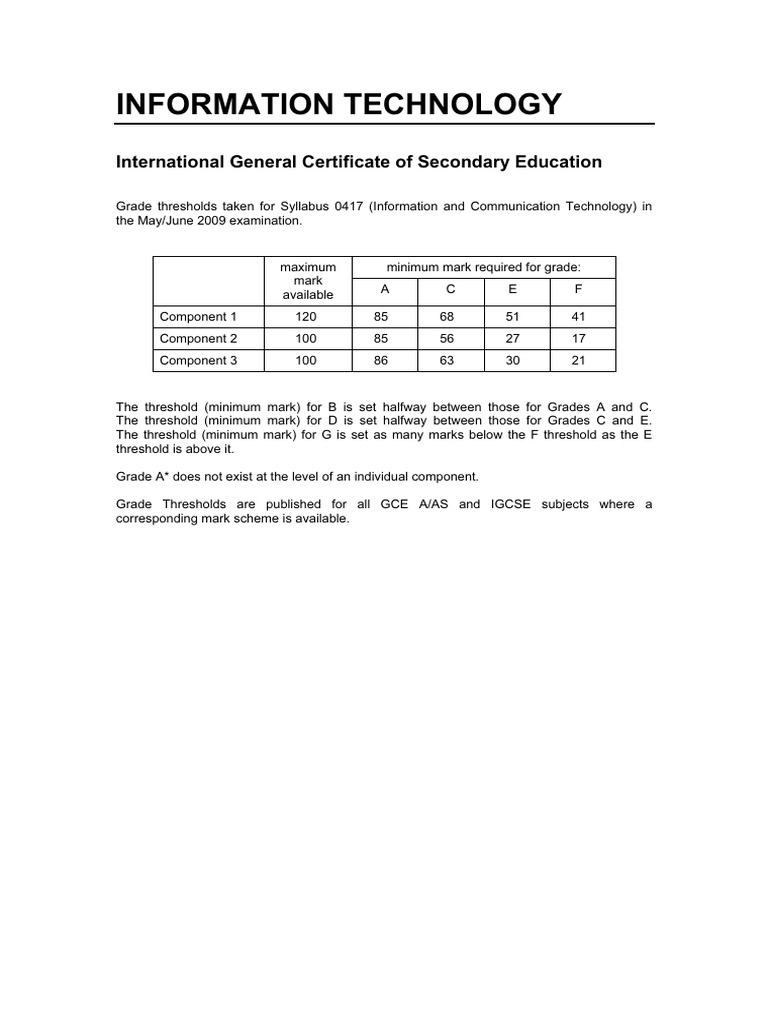 IGCSE ICT Grade Thresholds 2009 | PDF