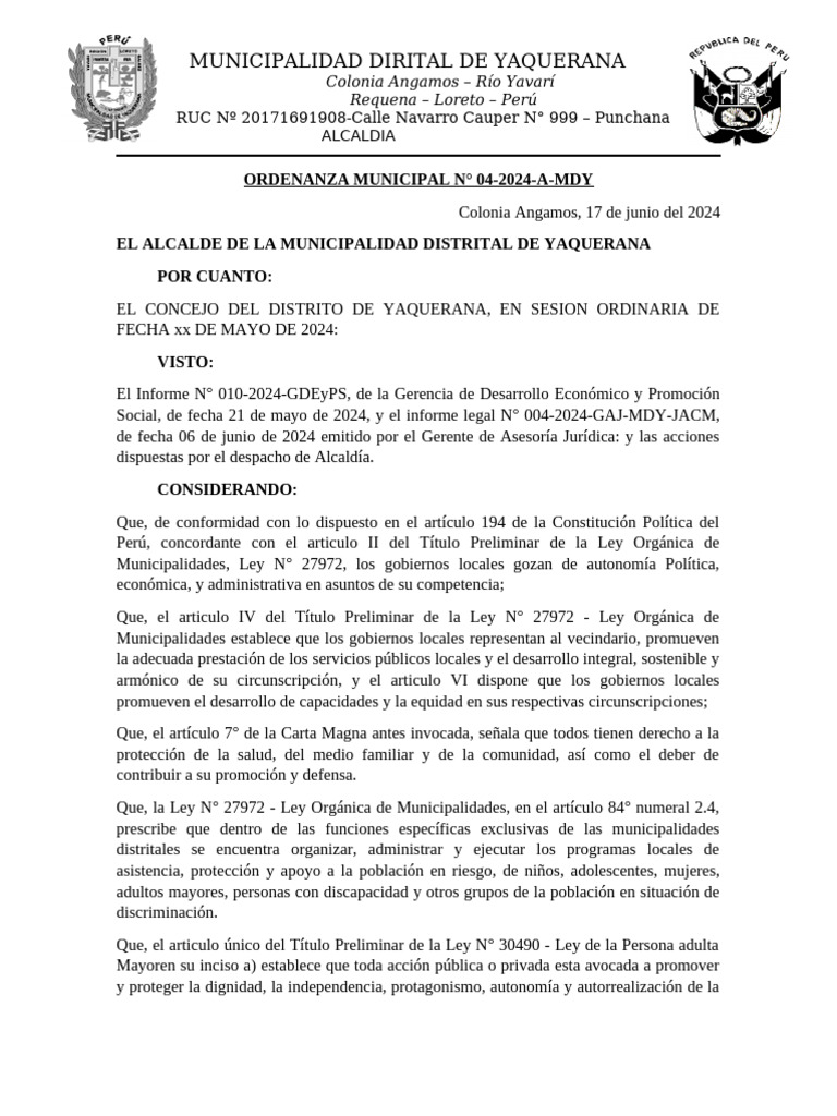 ORDENANZA SABERES PRODUCTIVOS MDY | PDF | Gobierno local | Gobierno