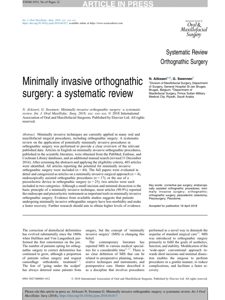 Minimally Invasive Orthognathic Surgery A Systematic Review ...