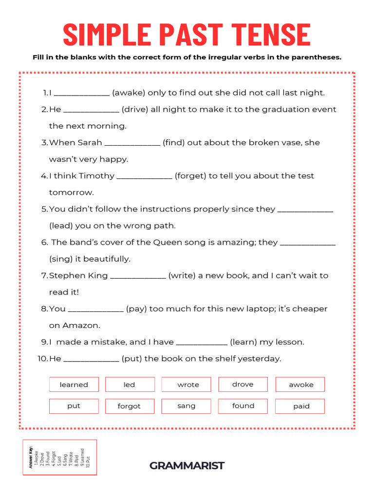 Simple Past Tense Worksheet Pinterest | PDF