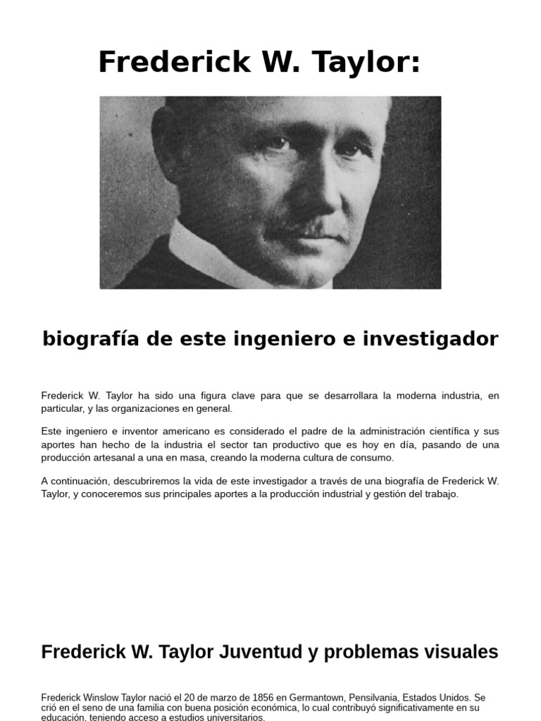 Biografía de Frederick W. Taylor | PDF | Ingeniería Industrial ...
