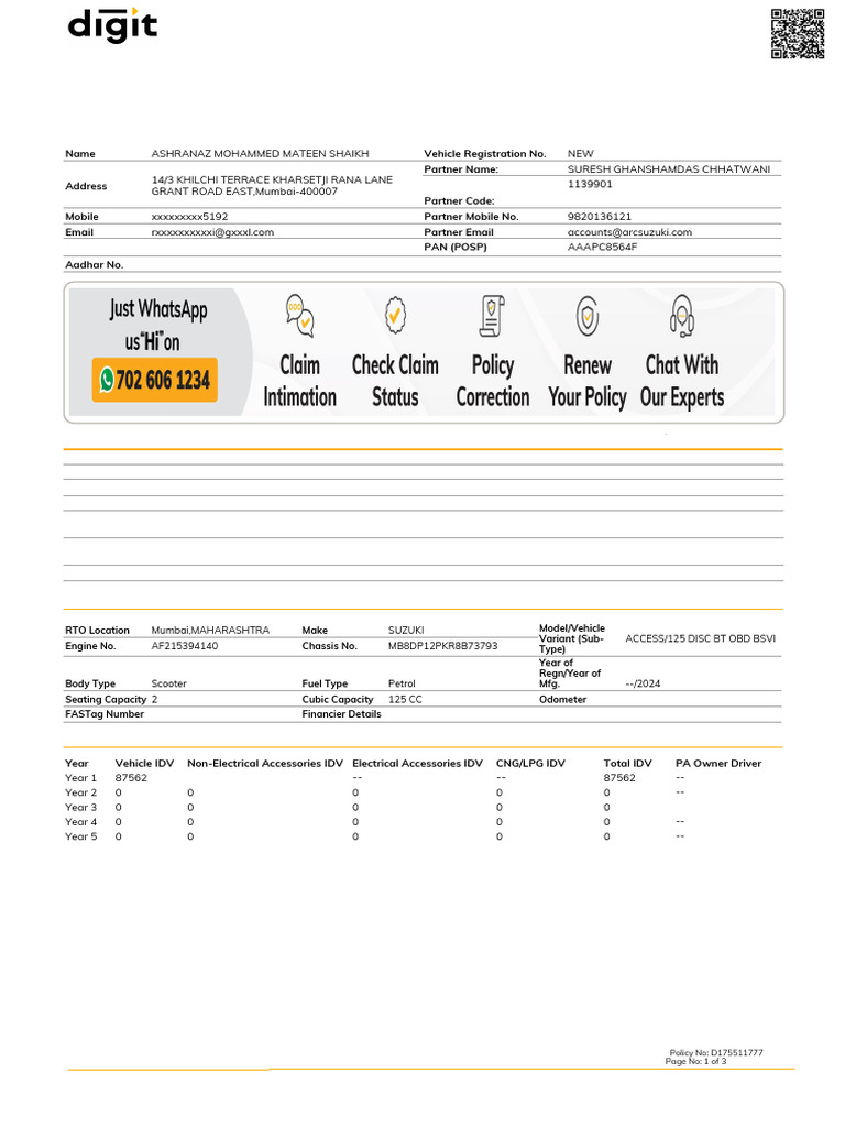 Digit Two-Wheeler Insurance Policy Details | PDF | Insurance ...