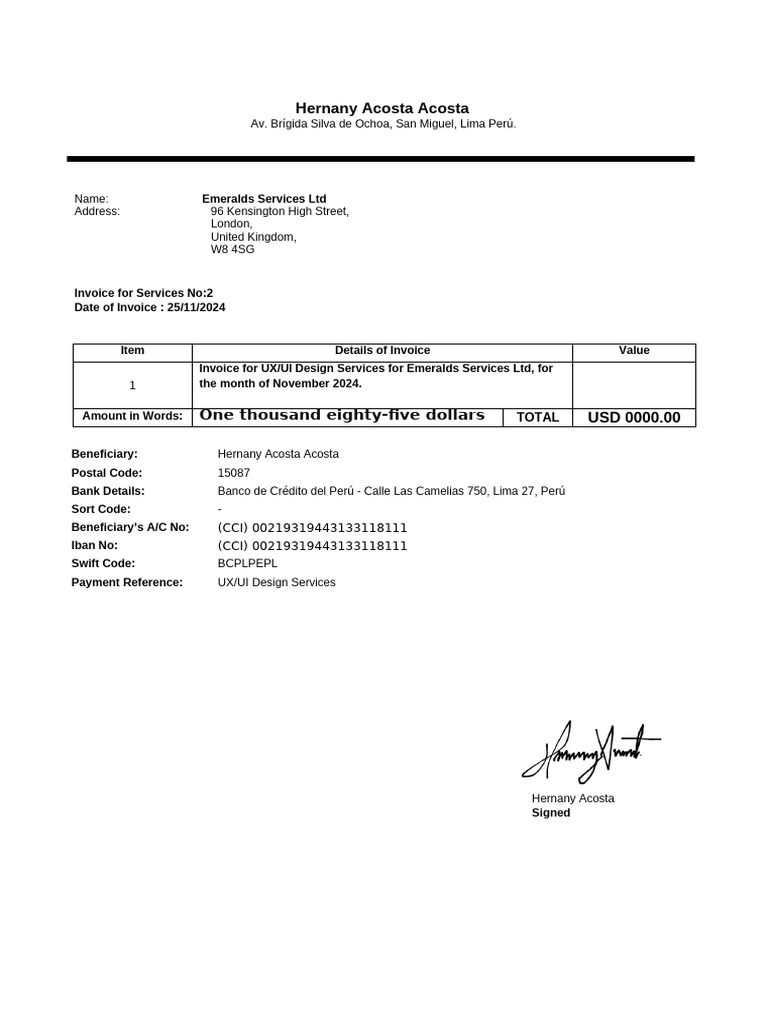 NOVEMBER - Emeralds 2024 Invoice | PDF