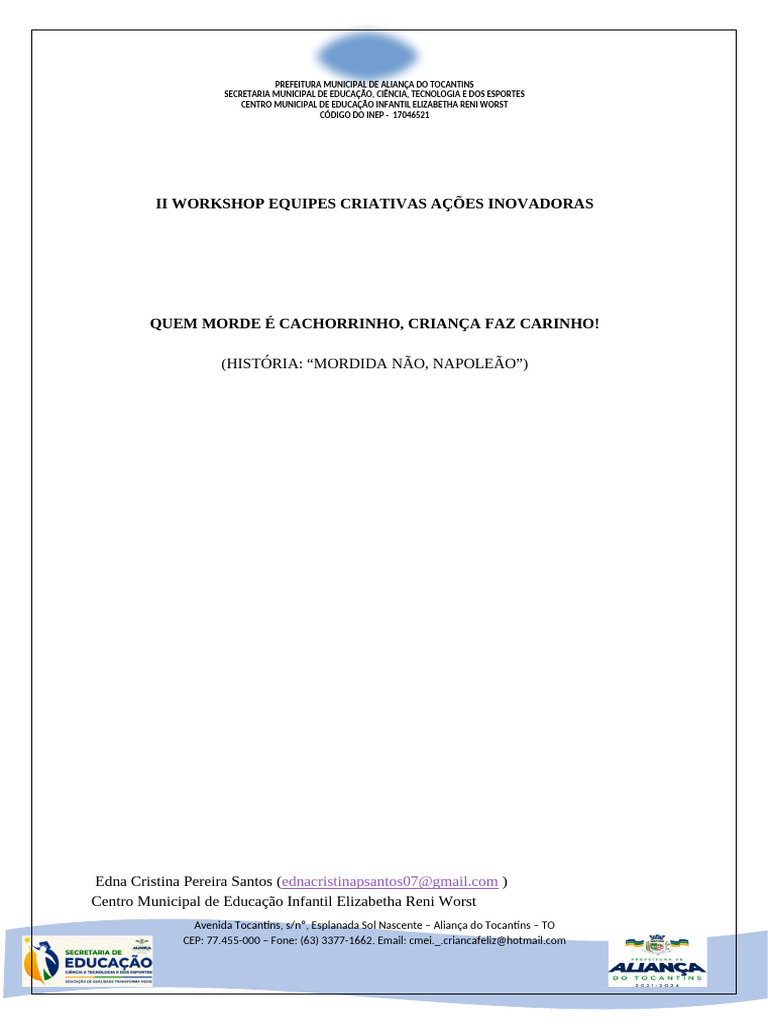 Workshop-Relatório Edna Santos | PDF | Pré-escola | Napoleão