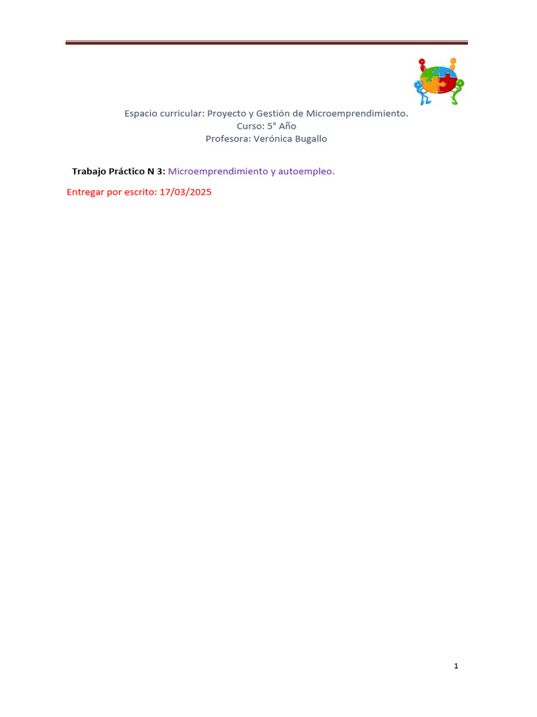 Trabajo Pr-Ctico N 3 Microemprendimiento y Autoempleo | PDF | Iniciativa empresarial | Economias