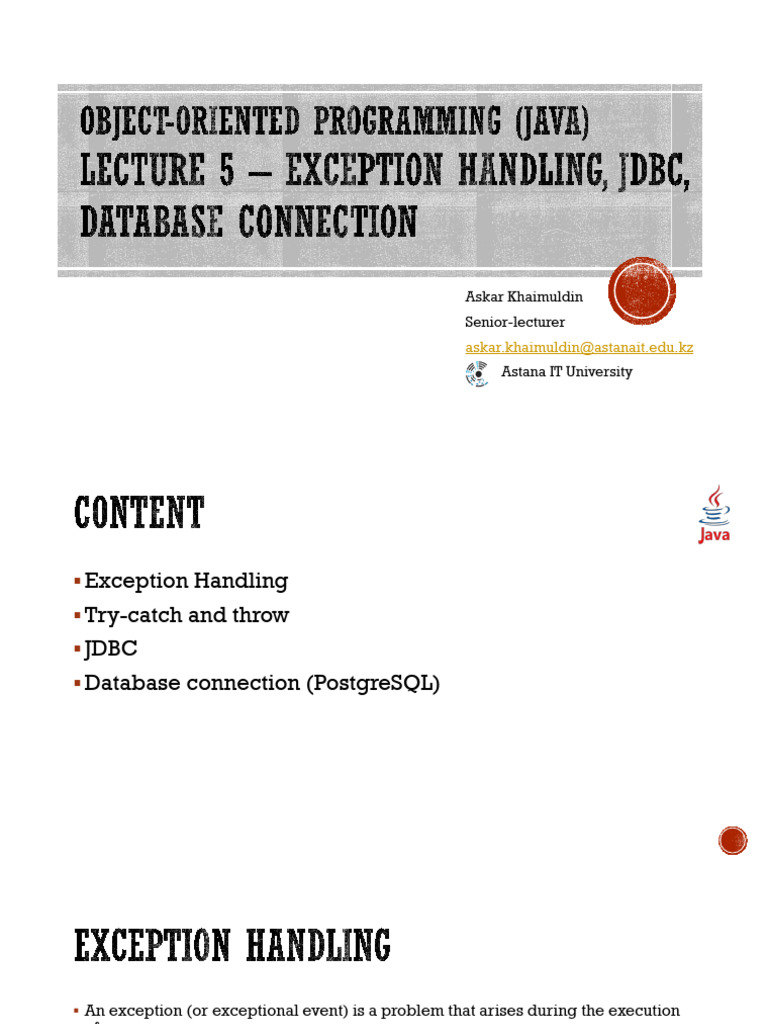 Lecture 5 Exception Handling Jdbc Database Connection Pdf Databases Computer Programming 1797
