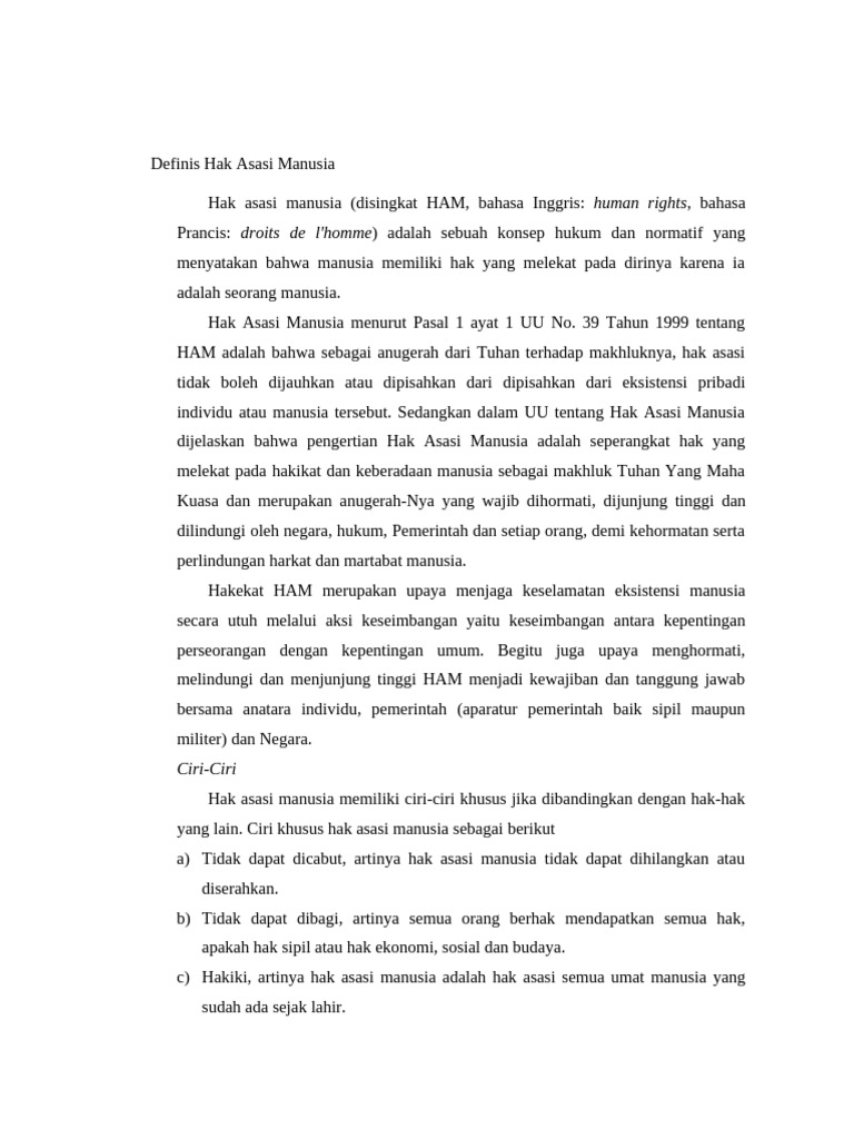 Definisi dan Ciri Hak Asasi Manusia | PDF