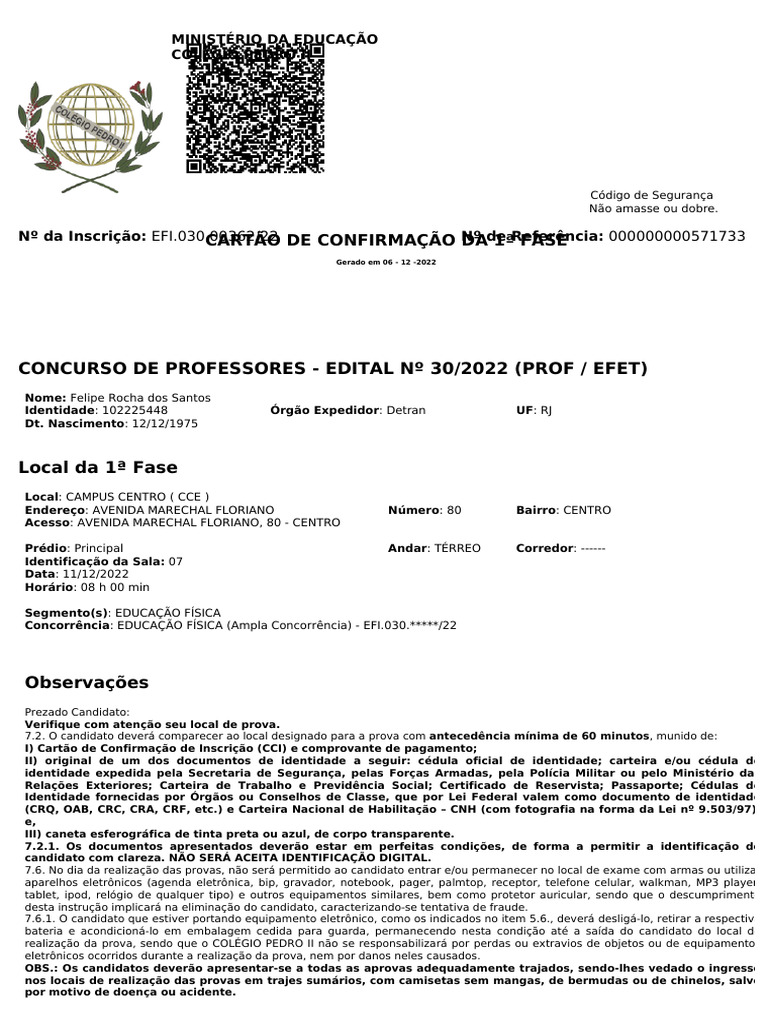 Cartao - Confirmacao - Fase 1 CP2 | PDF