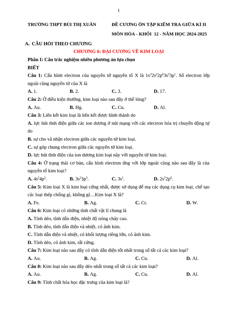 De Cuong On Tap Kiem Tra Gk2 2025.Hs | PDF