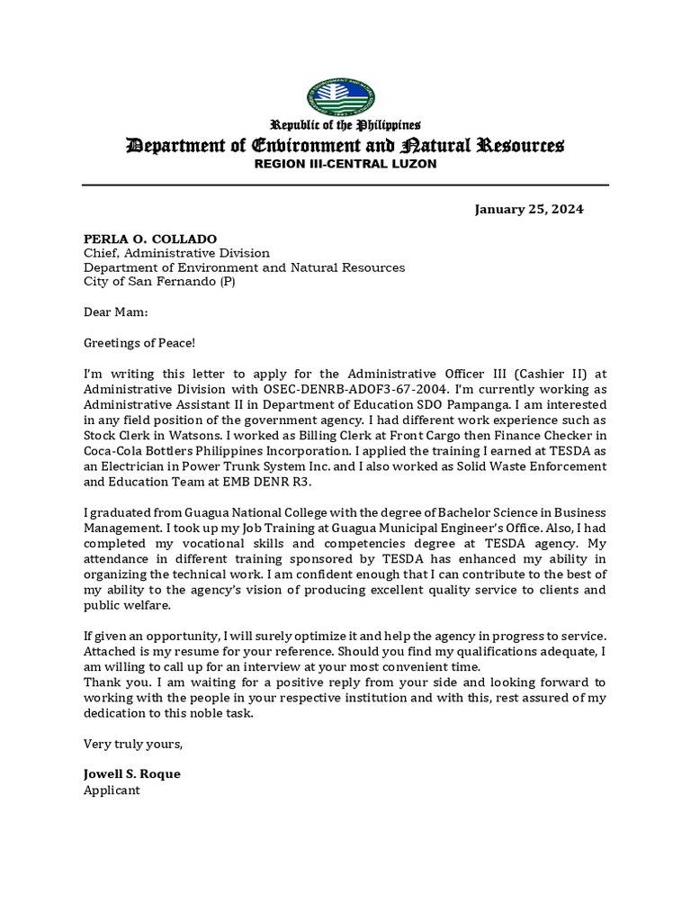 Application Letter DENR | PDF