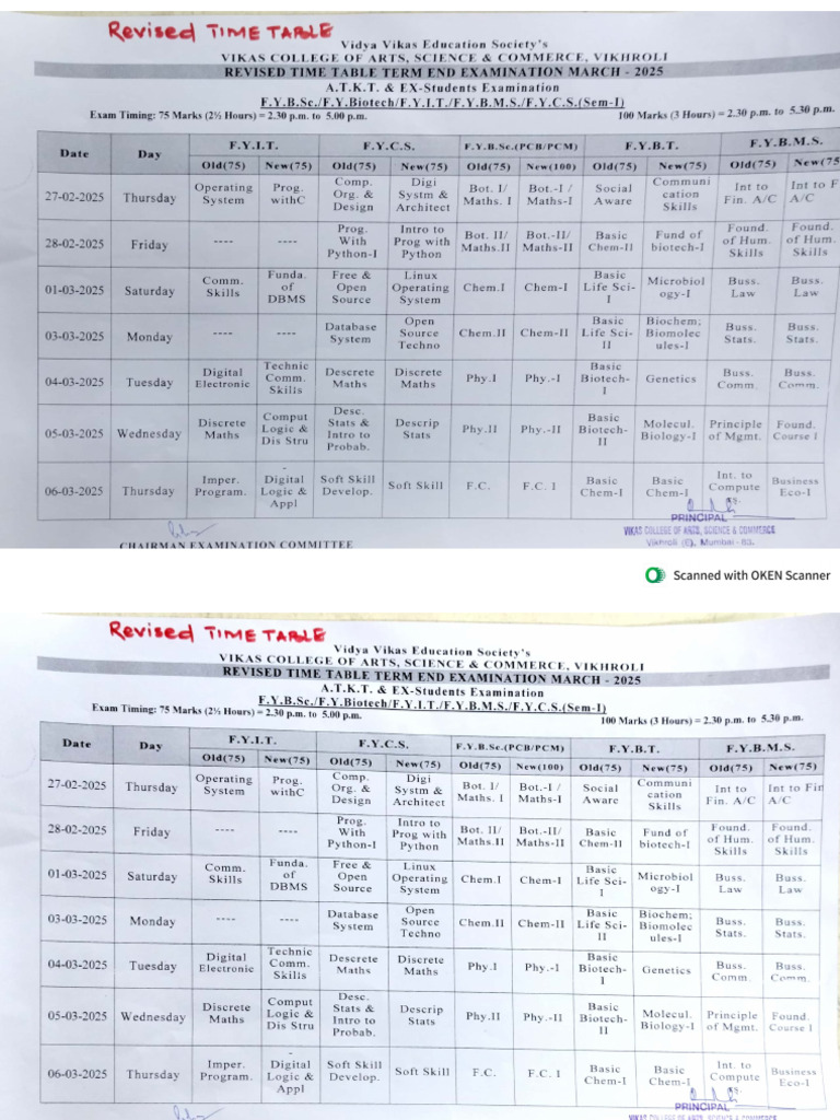 Rev Day Session Sem I Time Table | PDF