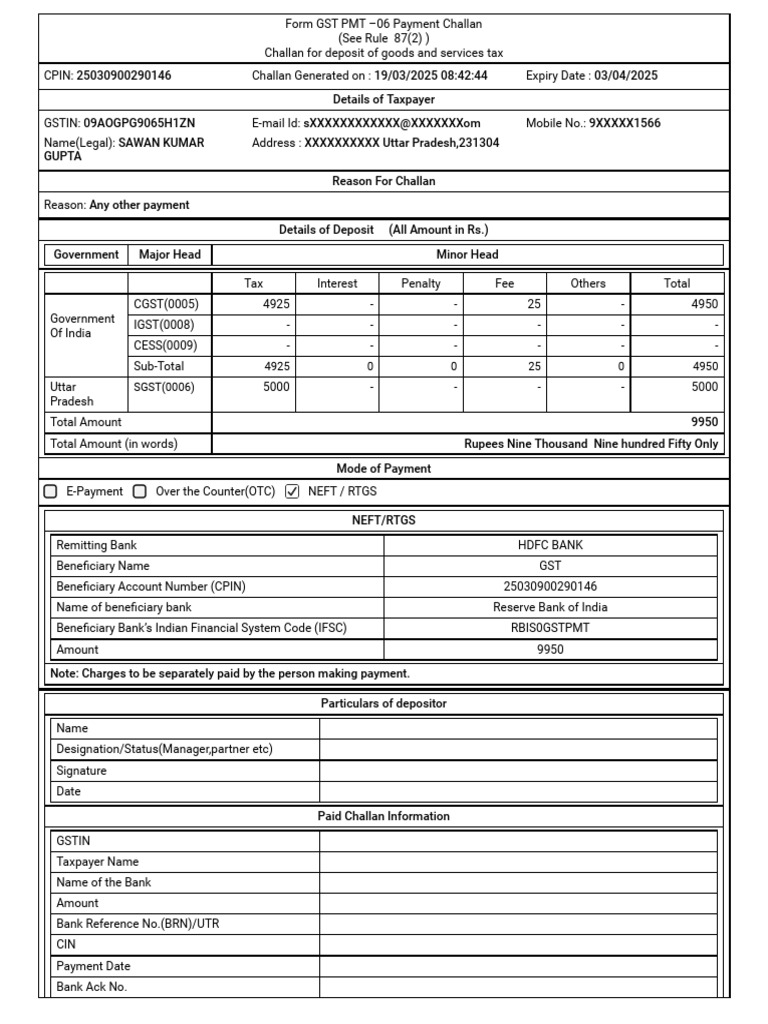 Gst-Challan - 2025-03-19T084249.122 | PDF | Cheque | Payments