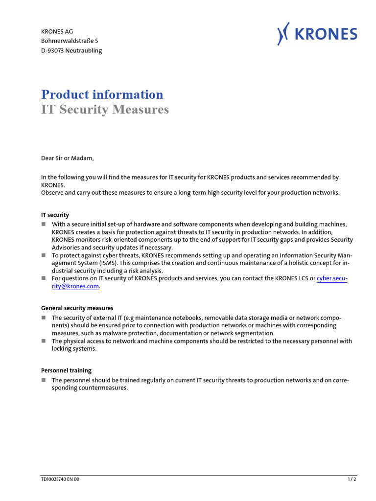 Product information IT Security Measures | PDF | Security | Computer Security