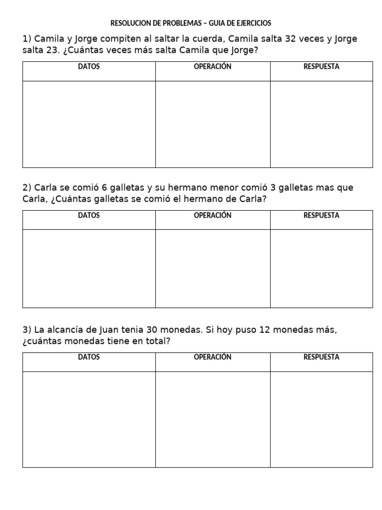 RESOLUCION DE PROBLEMAS- TERCERO BASICO | PDF | Cocina