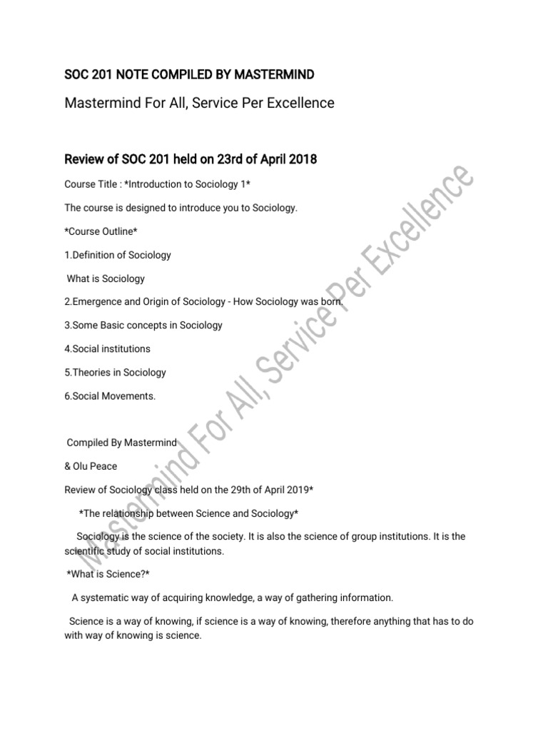 SOC 201 NOTE by Mastermind (2) 2 | PDF