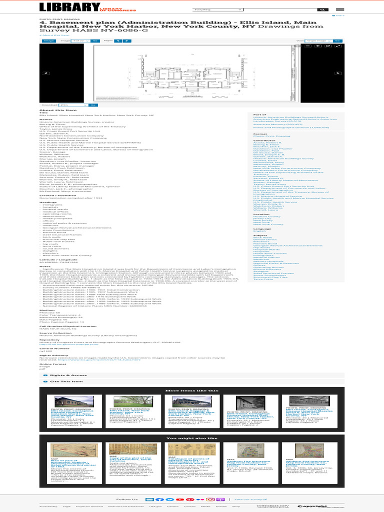 Basement Plan (Administration Building) - Ellis Island, Main Hospital ...