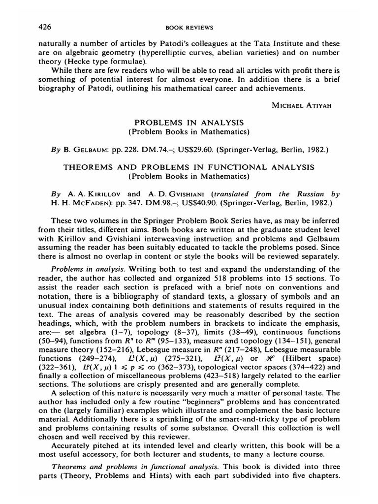 Bulletin of London Math Soc - July 1984 - Knowles - Theorems and Problems in Functional Analysis ...