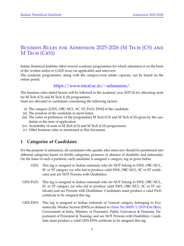 M Tech Admission Rules 2025-26 | PDF