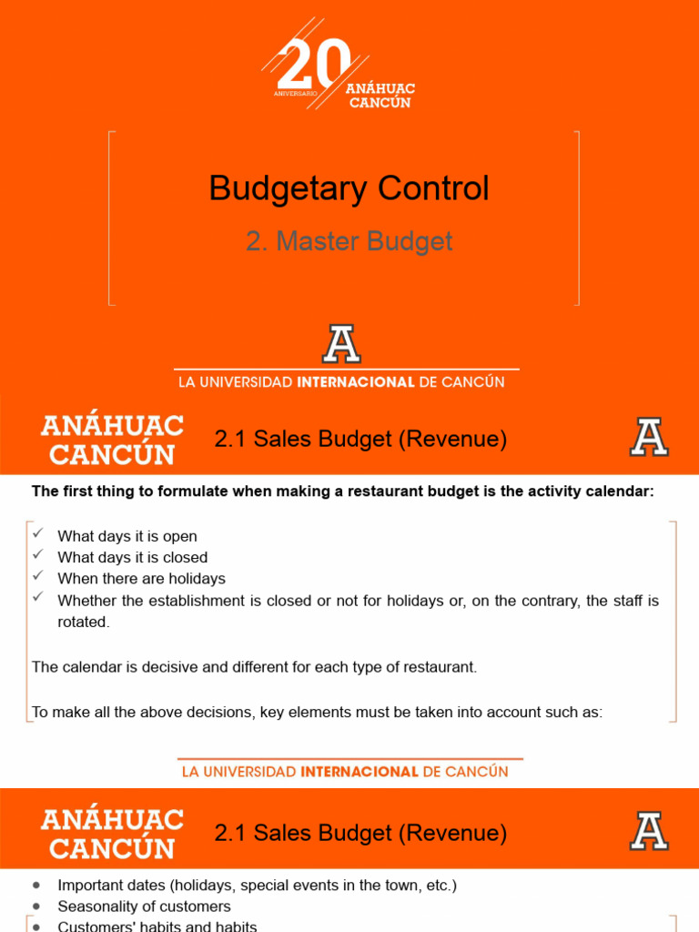 Budgetary Control: 2. Master Budget | PDF | Presupuesto | Capital (economía)