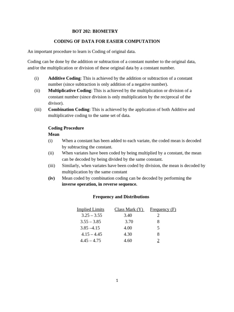 CODING OF DATA FOR EASIER COMPUTATION | PDF | Variance | Multiplication