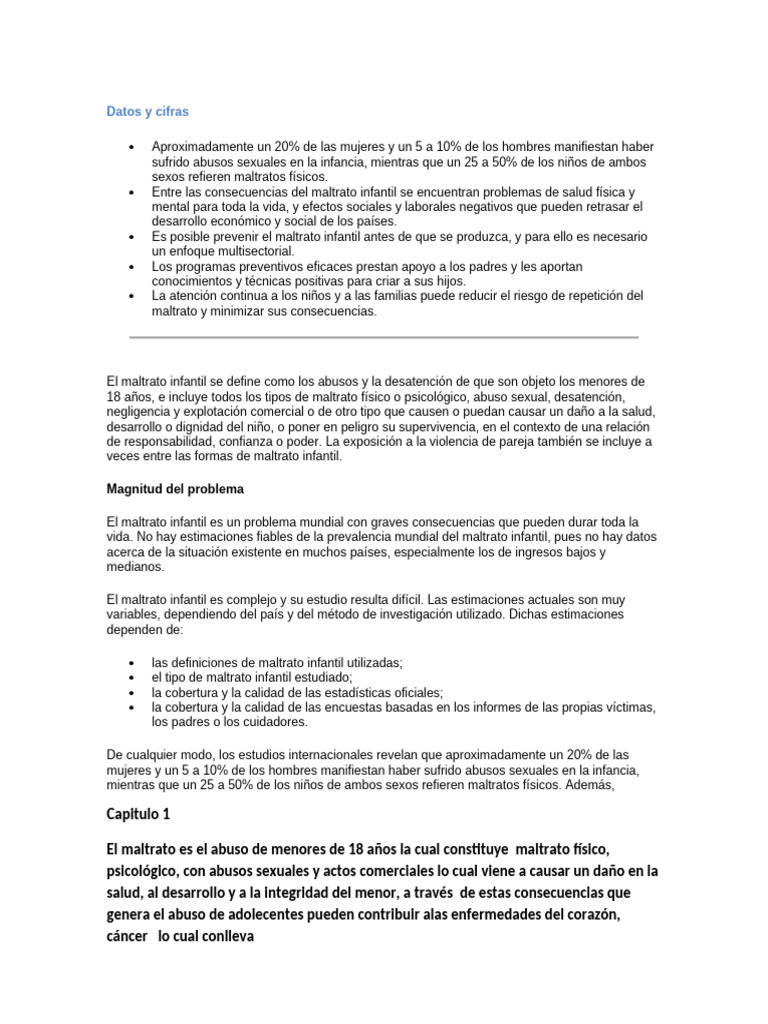 Maltrato Infantil: Datos y Prevención | PDF | Abuso infantil | Violencia