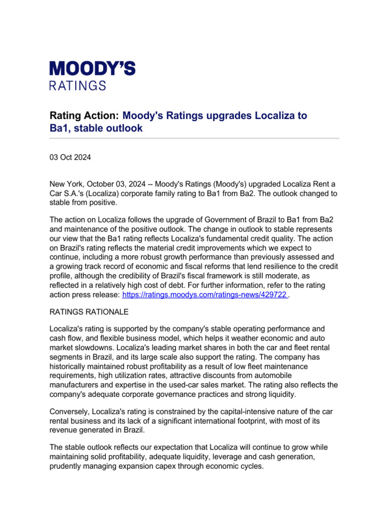 Relatório de Rating - Moody's | PDF | Credit Rating | Credit Rating Agency