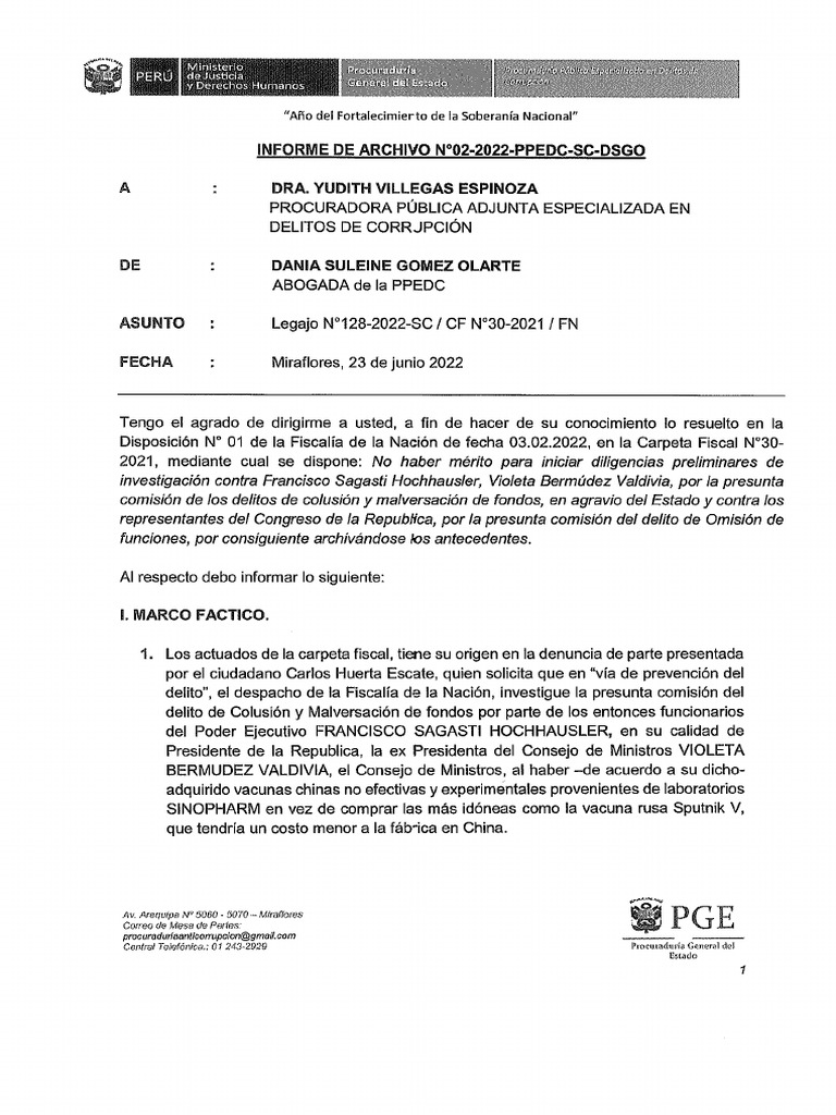 Informe de Archivo Legajo 128-2022 Dsgo | PDF