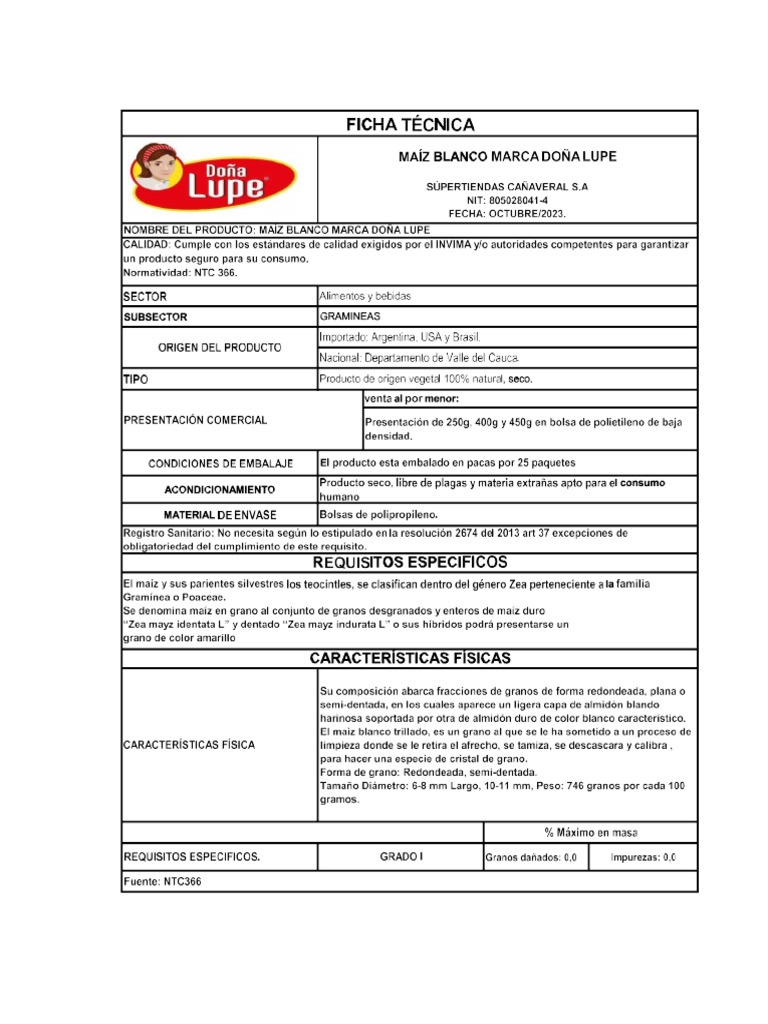 FICHA TECNICA DOÑA LUPE (1) | PDF