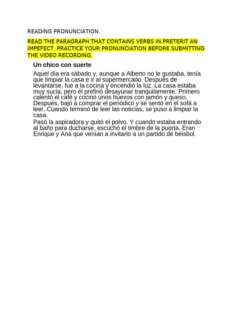 Preterit and Imperfect Reading Pronunciation | PDF