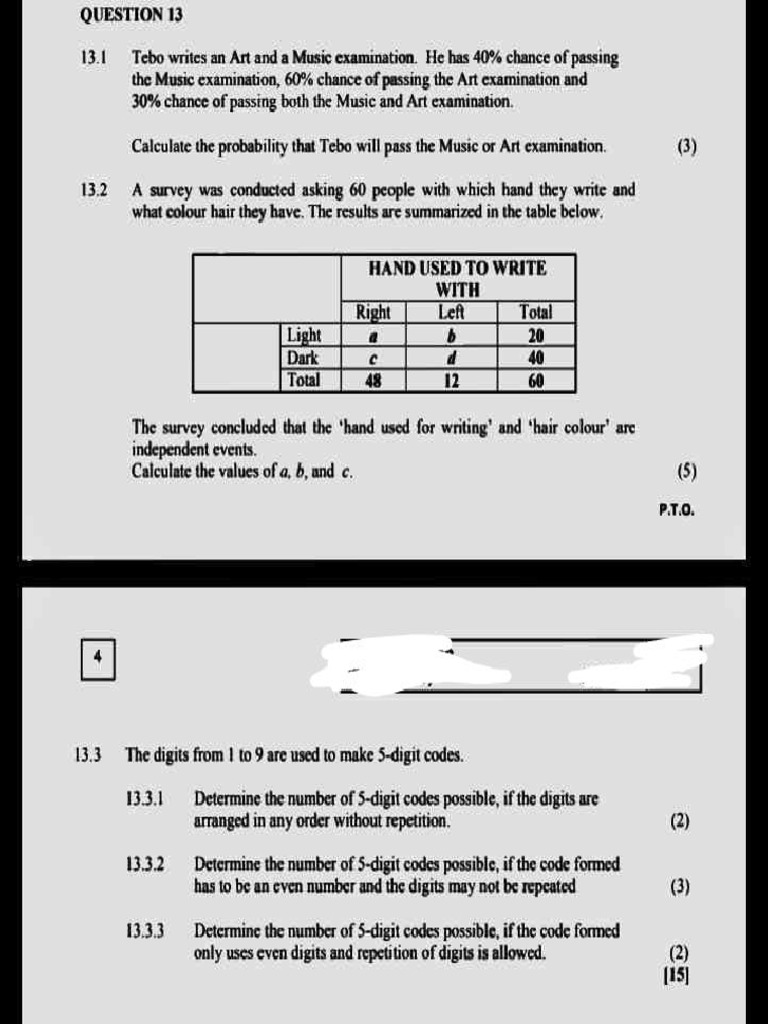 Probability Grade 11 & 12 Content Worksheet | PDF