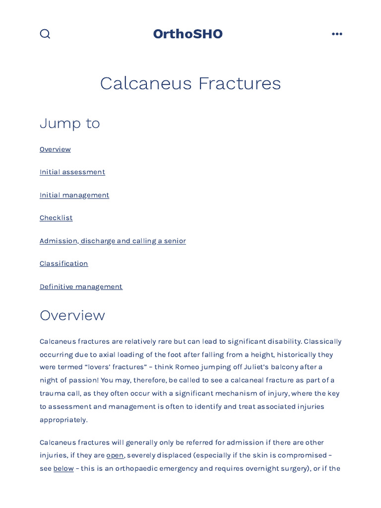 Calcaneus Fractures - OrthoSHO | PDF | Foot | Surgery