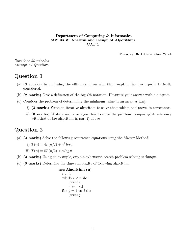 Cat1 scs3313 | PDF | Time Complexity | Algorithms