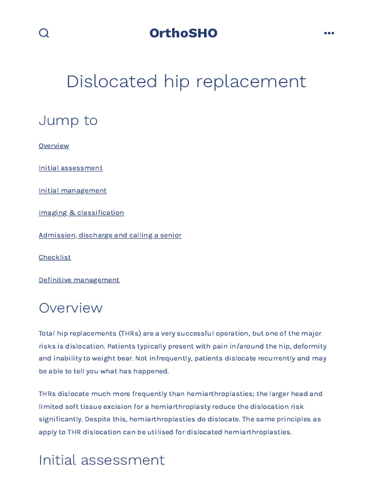 Dislocated Hip Replacement - OrthoSHO | PDF | Hip | Anatomical Terms Of ...