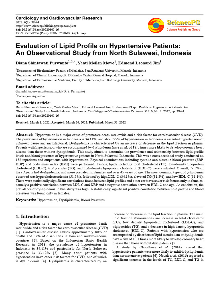 Evaluation of Lipid Profile | PDF | Low Density Lipoprotein | Hypertension