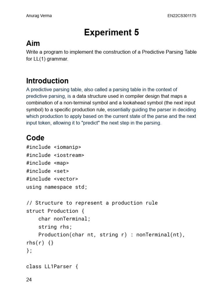 Compiler Design Predictive Parsing Table (LL(1)) C++ | PDF | Parsing ... Compiler Design Predictive Parsing Table (LL(1)) C++ | PDF | Parsing ...