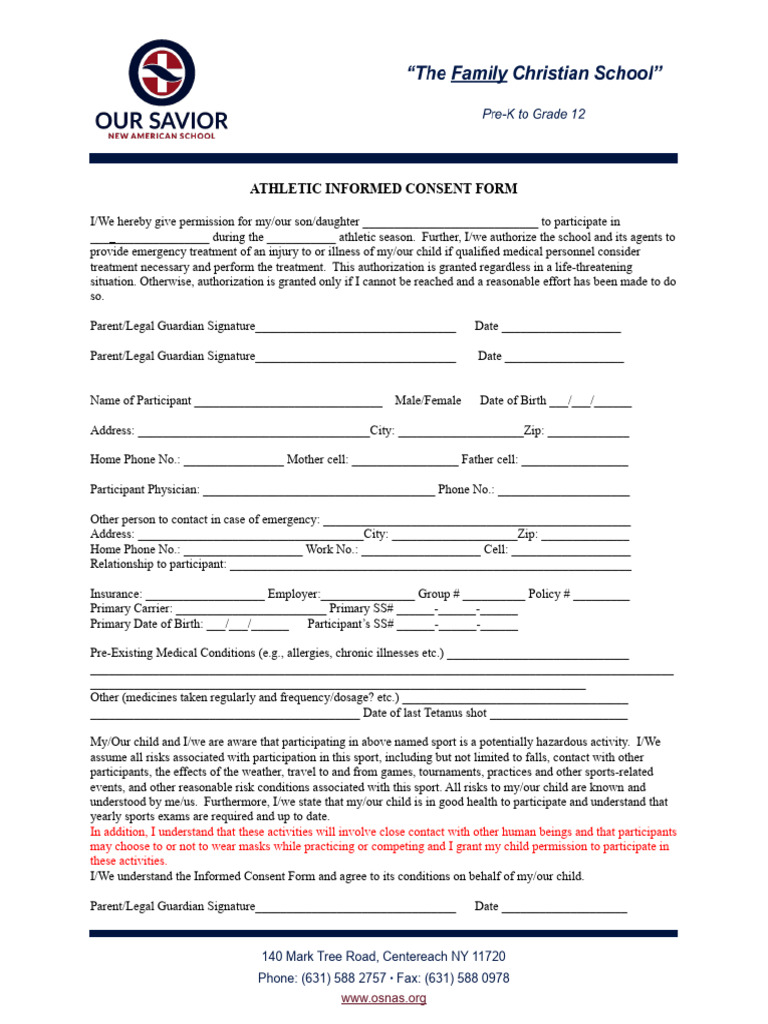 OSNAS Consent Form Sports | PDF | Informed Consent | Consent