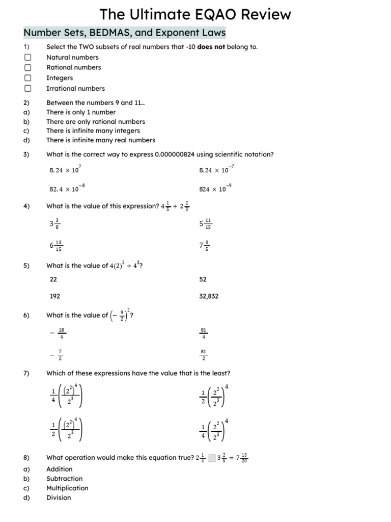 EQAO Practice Questions | PDF | Real Number | Inequality (Mathematics)