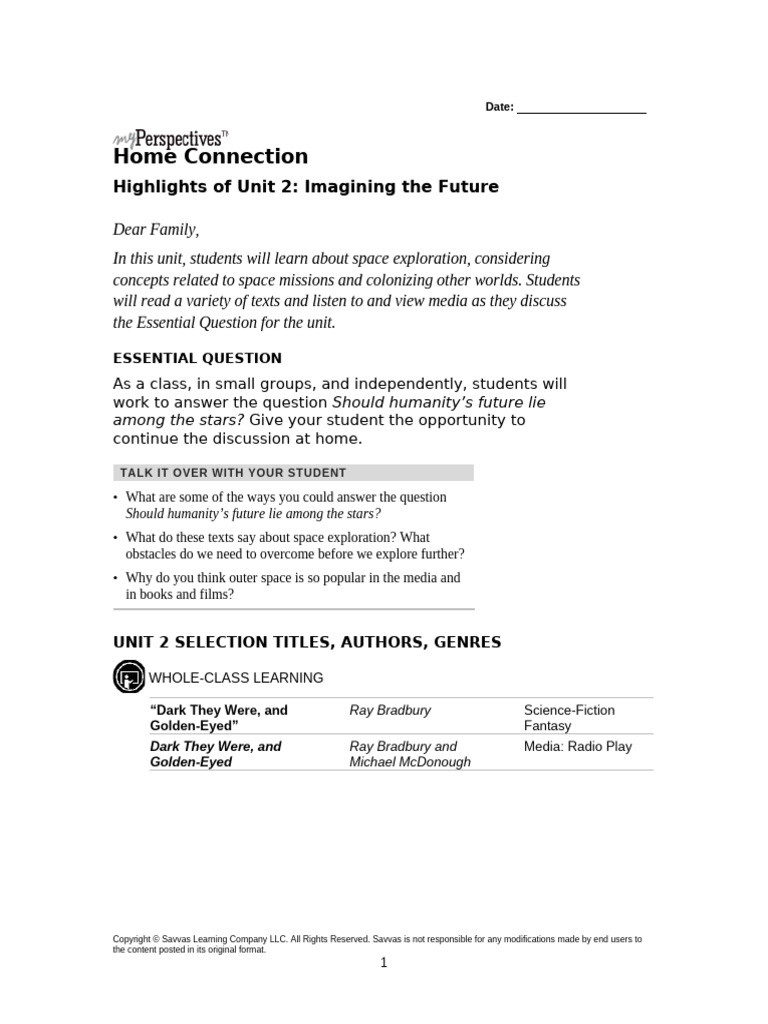 7th Grade Unit 2 Connection Letter PLANNING | PDF | Science Fiction ...