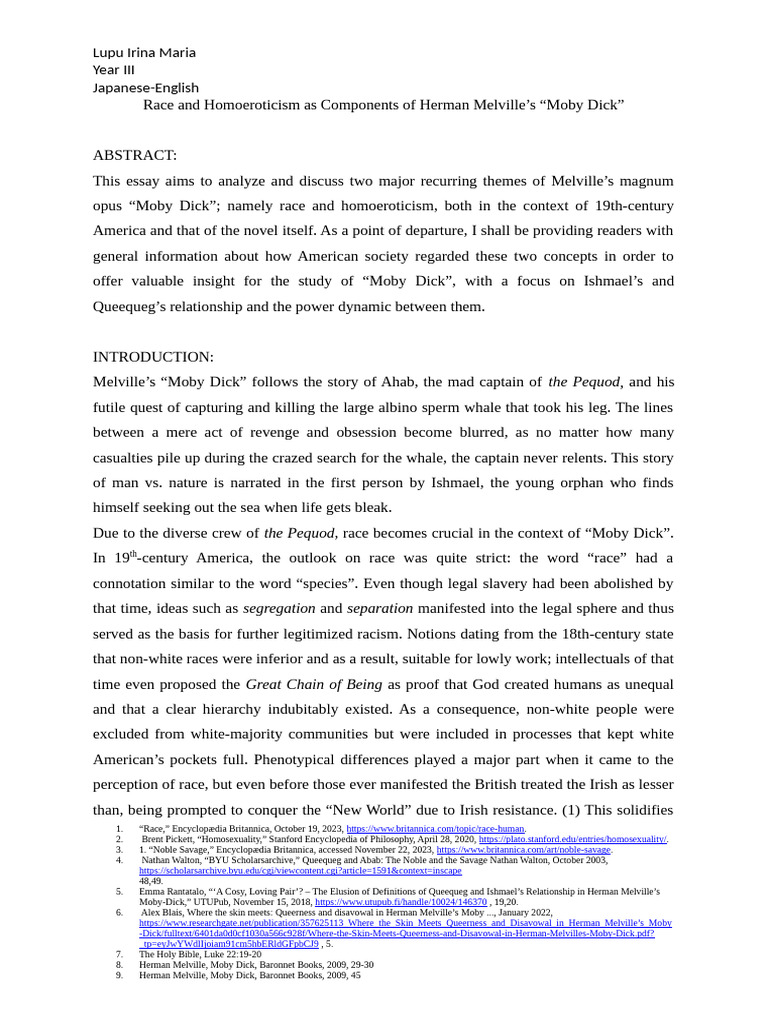 Race and Homoeroticism in Moby Dick | PDF | Moby Dick | Ishmael (Moby Dick)