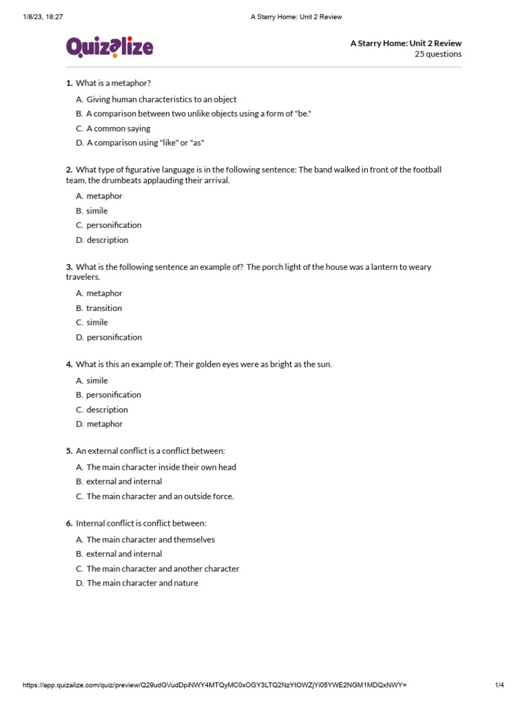 A Starry Home - Unit 2 Review 2 | PDF | Adjective | Verb