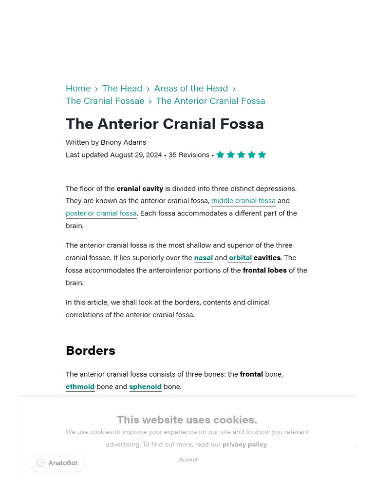 Anterior Cranial Fossa - Boundaries - Contents - TeachMeAnatomy | PDF ...