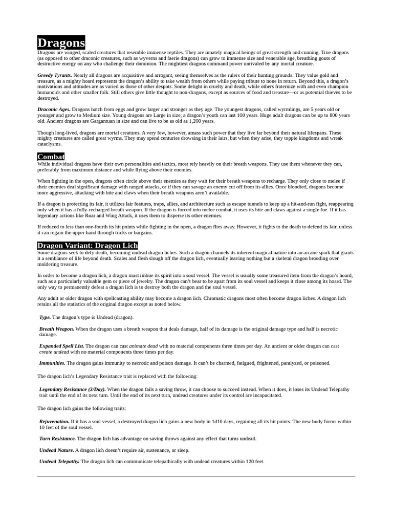 Understanding Dragons and Dragon Liches | PDF | Dragon